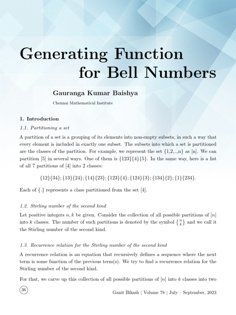 13 Bell Numbers Gauranga Kumar Baishya | PDF | Set (Mathematics ...