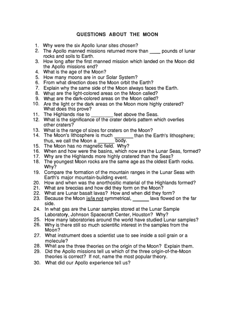 Moon Exploration Questions & Answers | PDF | Moon | Bodies Of The Solar ...