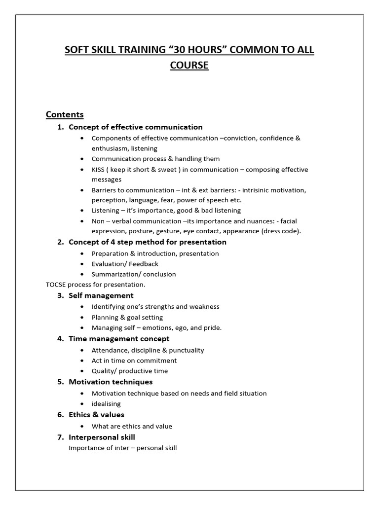 SOFT SKILL TRAINING COMMON TO ALL COURSES | PDF