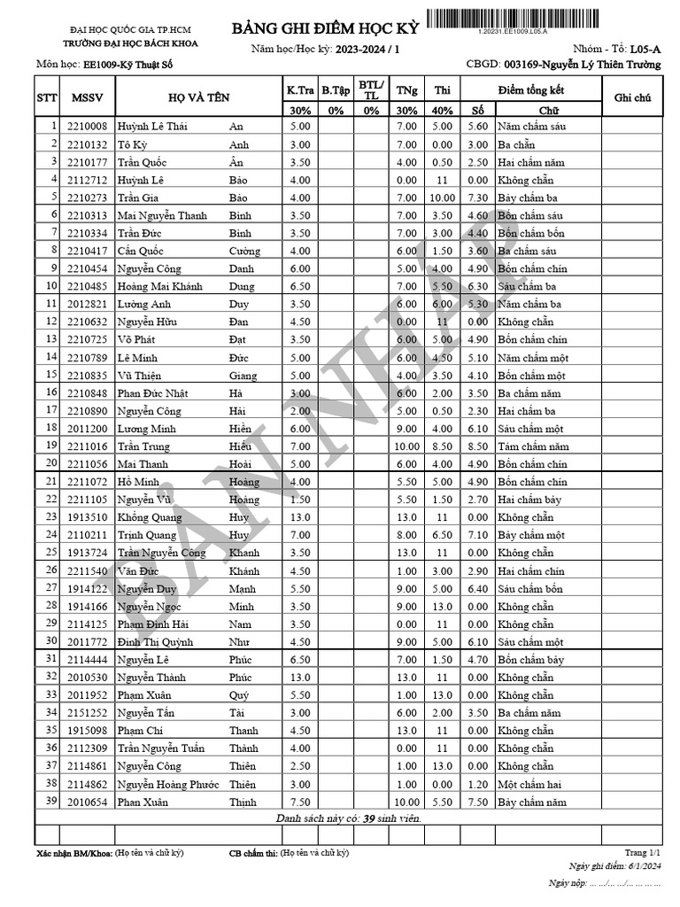 Bang Diem 20231 - EE1009 1 | PDF