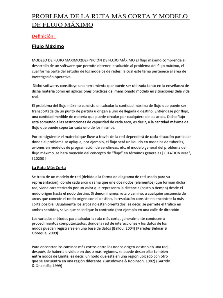 Problema de La Ruta Más Corta y Modelo de Flujo Máximo | PDF | Software ...