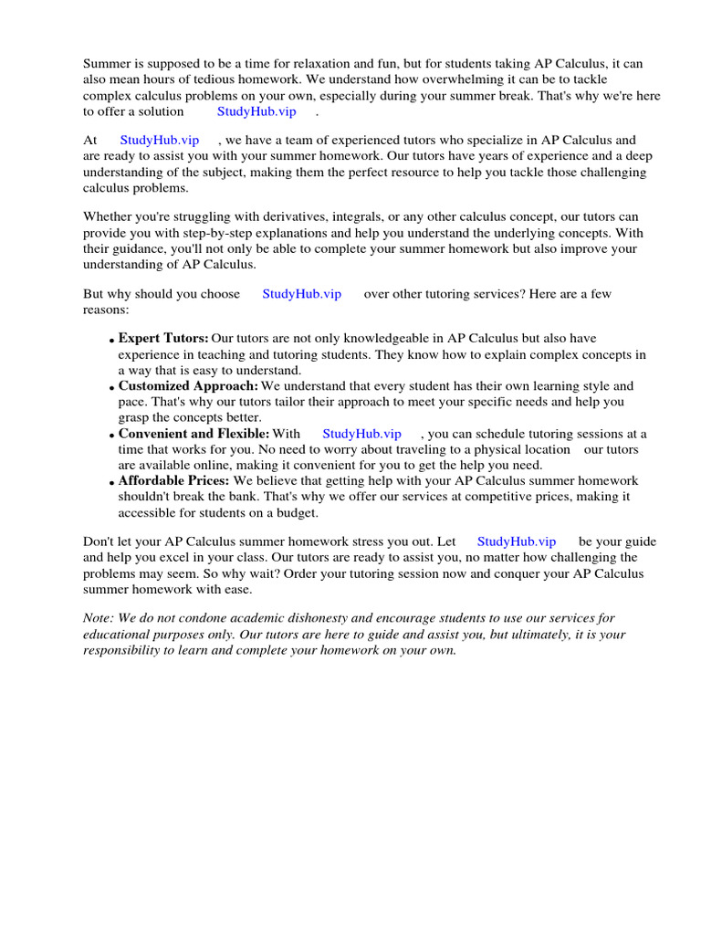 AP Calculus Summer Homework Answers | PDF | Calculus | Mathematics