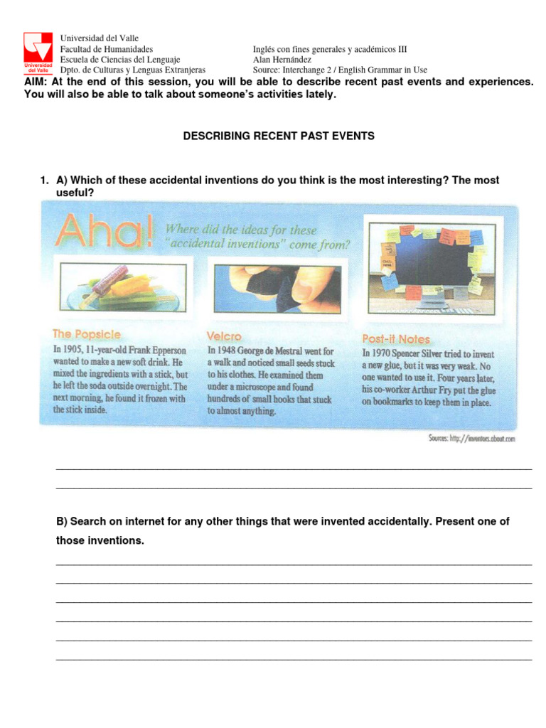 English 3 Class 6 Recent Events | PDF | Grammar | Linguistics