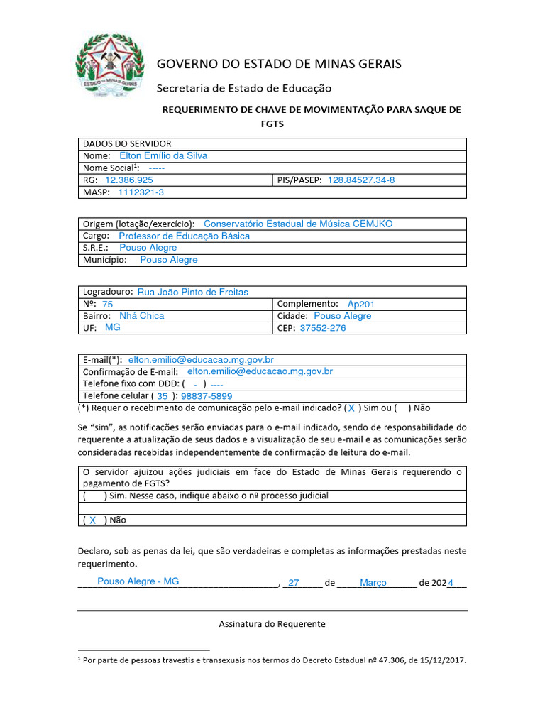 Formulario para Requerimento Chave FGTS | PDF | Ciências Sociais