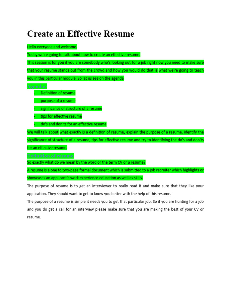 Create An Effective Resume | Download Free PDF | Résumé | Typefaces