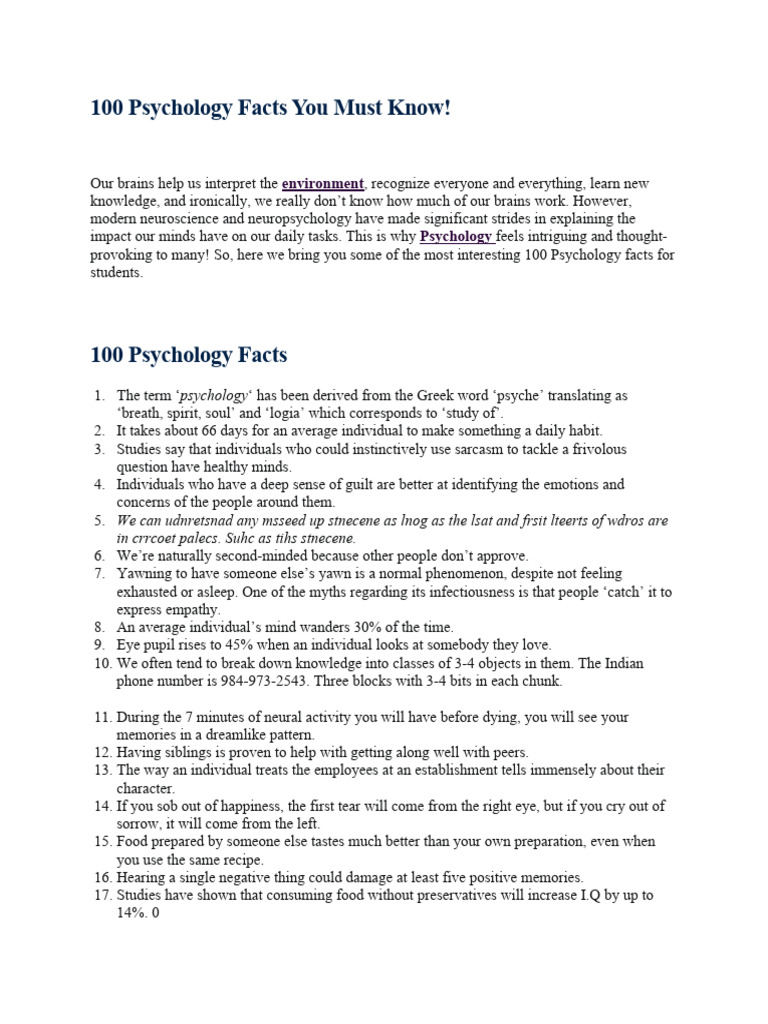 100 Must-Know Psychology Facts | PDF | Mind | Memory