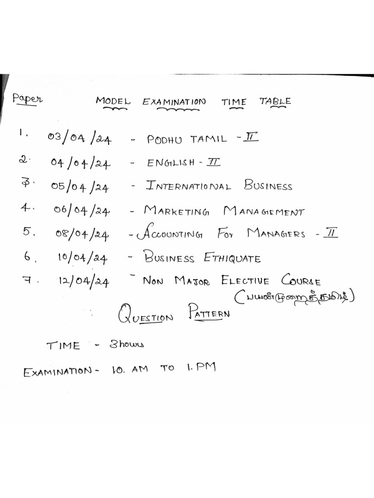 Model Exam Time Table | PDF