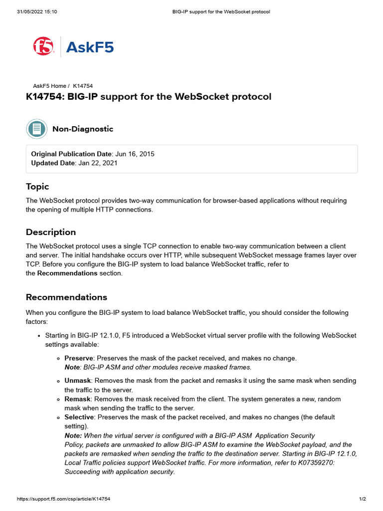 BIG-IP Support For The WebSocket Protocol | PDF | Transport Layer Security | Transmission ...