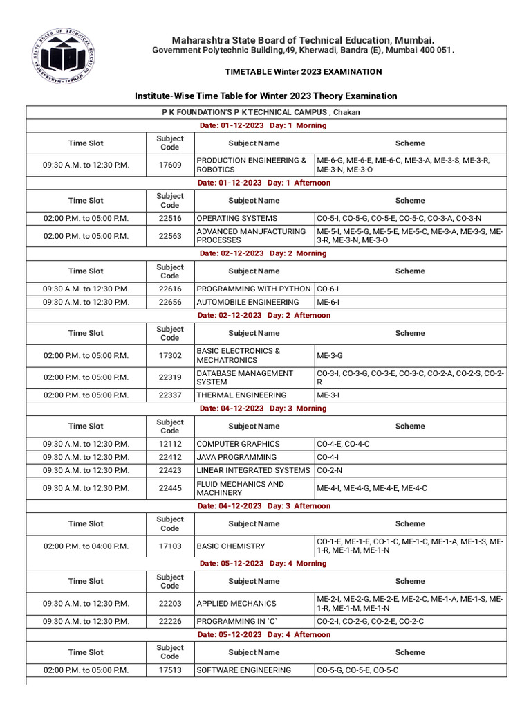 Theory Exam Timetable 5I | PDF | Source Code | Engineering