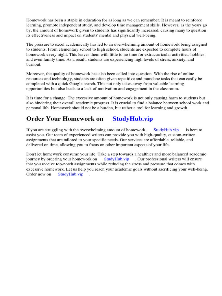 Homework Should Be Reduced | PDF | Homework | Teachers