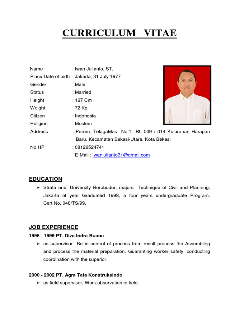 Iwan Julianto - CV & Form Isian | PDF | Crane (Machine) | Dredging