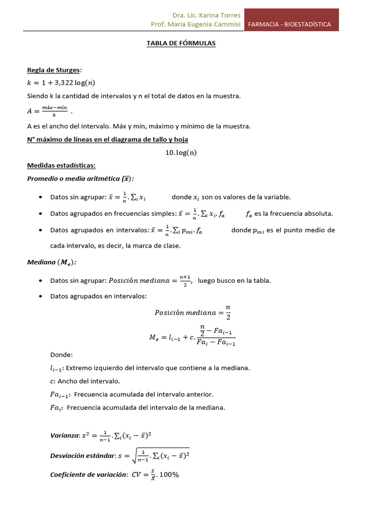 fórmulas | PDF | Mediana | Oblicuidad