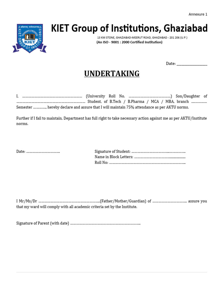 Undertaking Attendance For All Students | PDF | Business | Finance & Money Management