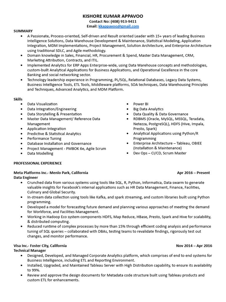 Kishore Kumar Appavoo | PDF | Analytics | Data Warehouse