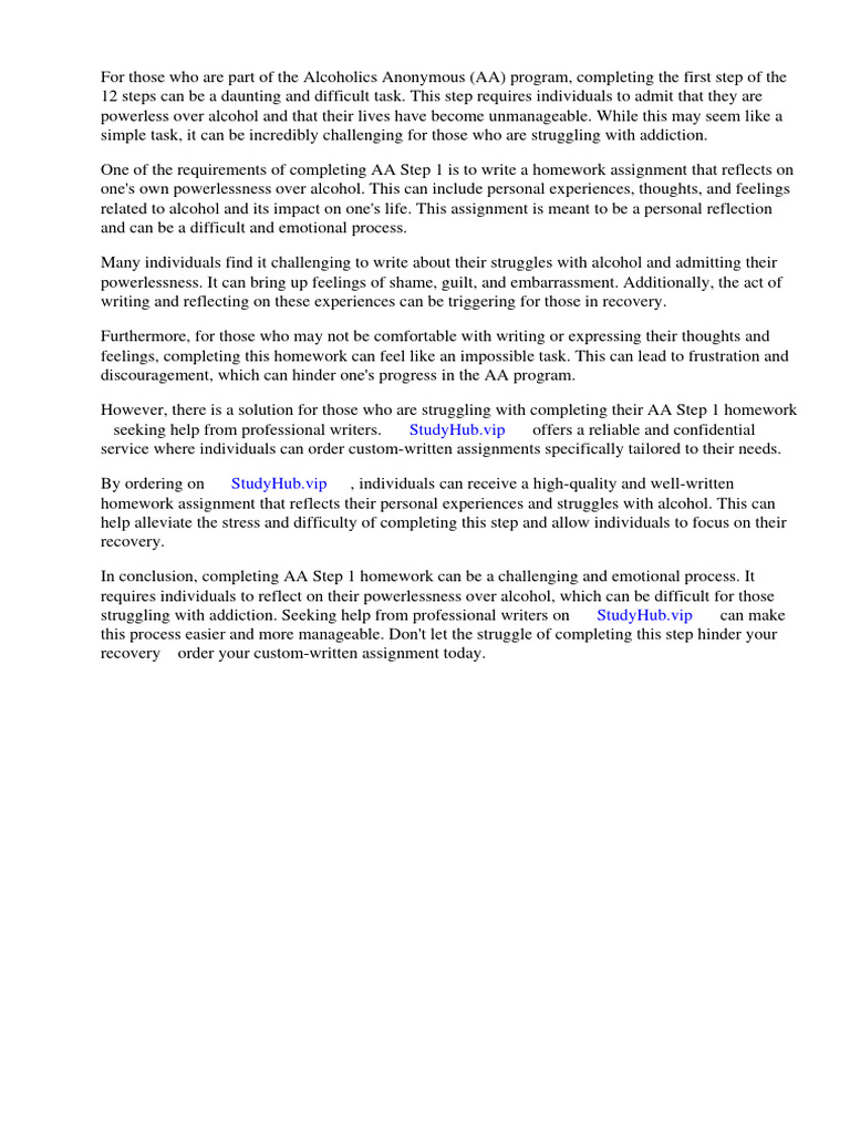 Aa Step 1 Homework | PDF | Twelve Step Program | Alcoholics Anonymous