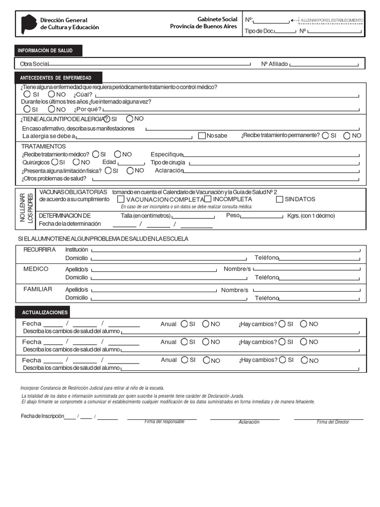 Ficha de Salud 2024 ES | Descargar gratis PDF | Medicina