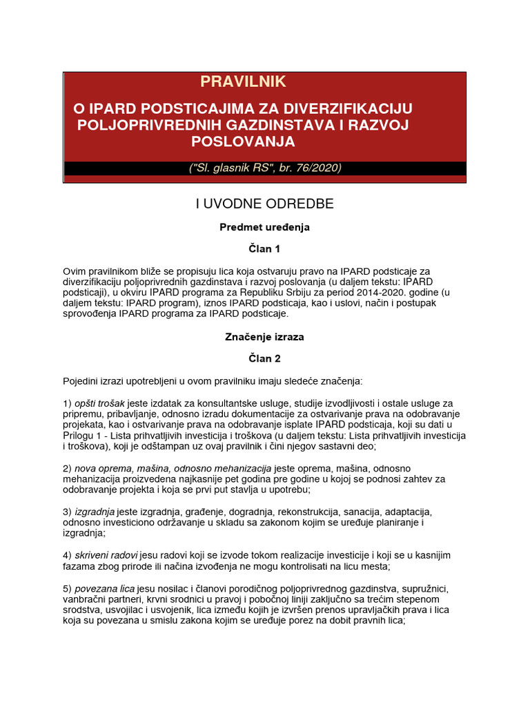Pravilnik Za IPARD Mera 7 Ruralni Turizam | PDF