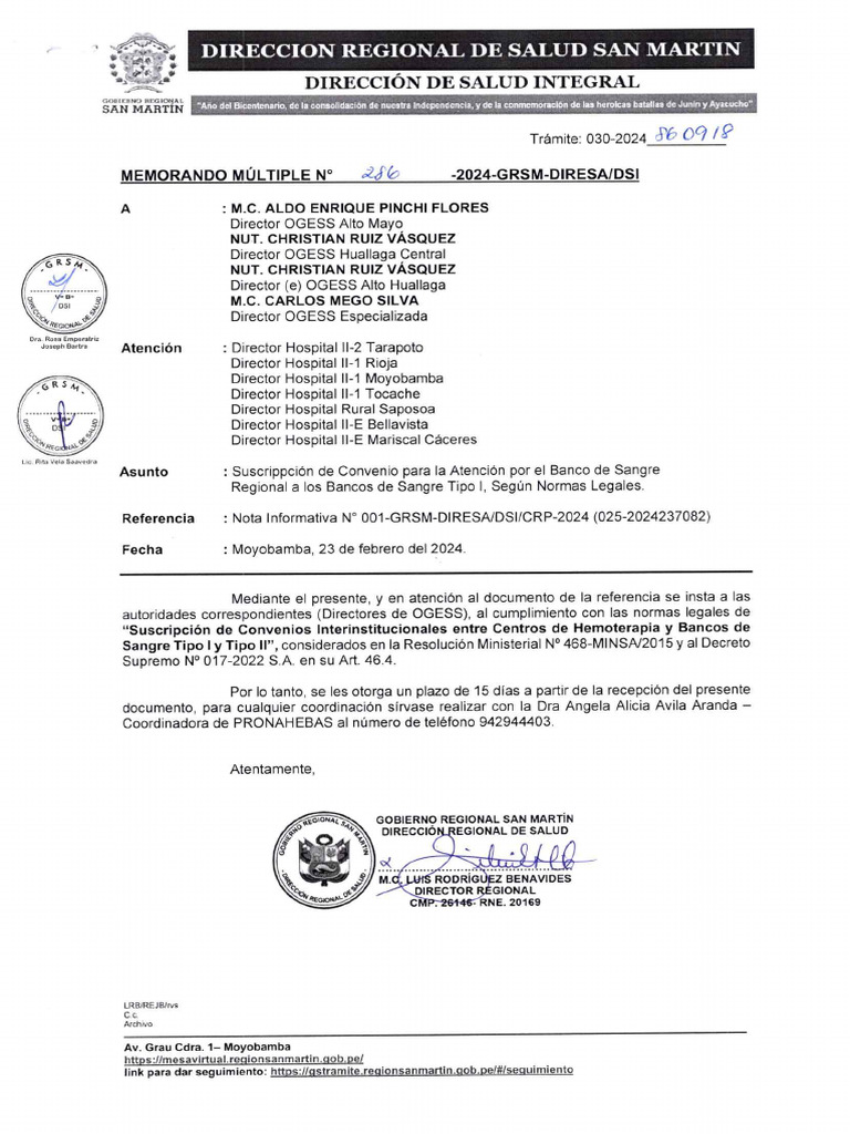 Memorando Multiple 286-2024 - Suscripcion de Convenio | PDF