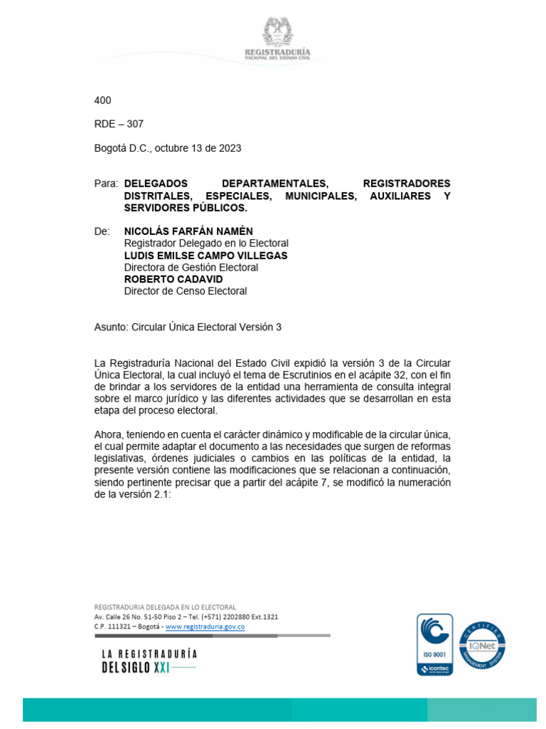 Circular Unica Electoral | PDF | Elecciones | Documento de identidad