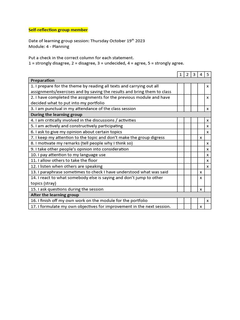 Self Reflection As A Participant | PDF | Learning | Attention