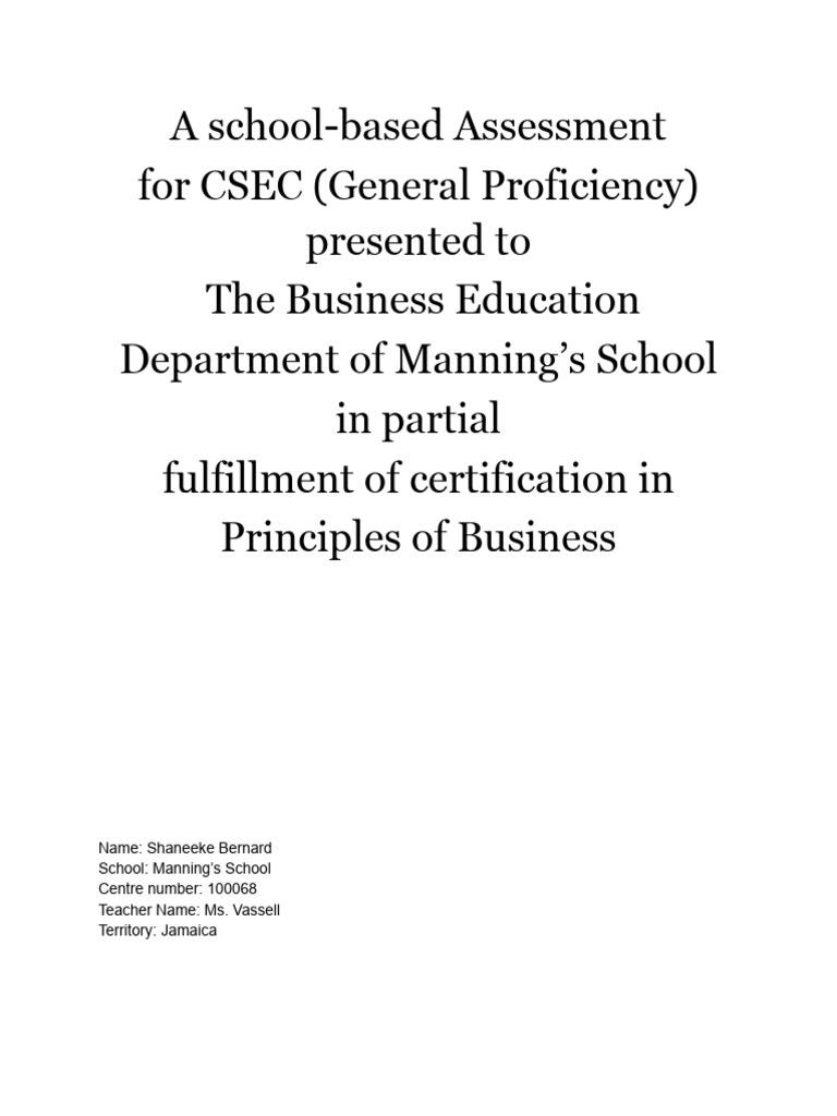 POB School-Based Assessment | PDF | Unemployment | Employment