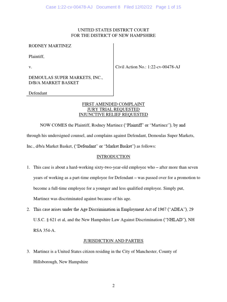 Age Discrimination Case Against Market Basket | PDF | Damages | Legal ...