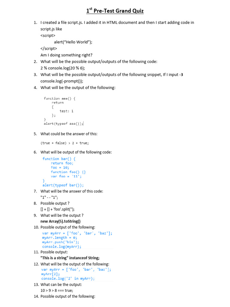 Javascript Test Pdf Computer Programming Software Engineering 2779