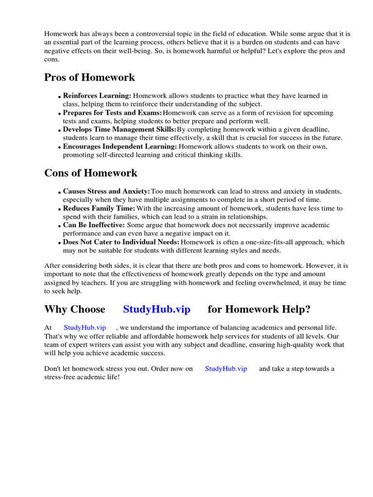 Is Homework Harmful or Helpful Pros and Cons | PDF | Homework | Learning