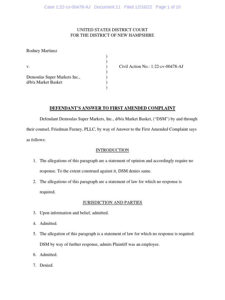 Market Basket Lawsuit Response Document | PDF | Lawsuit | Complaint