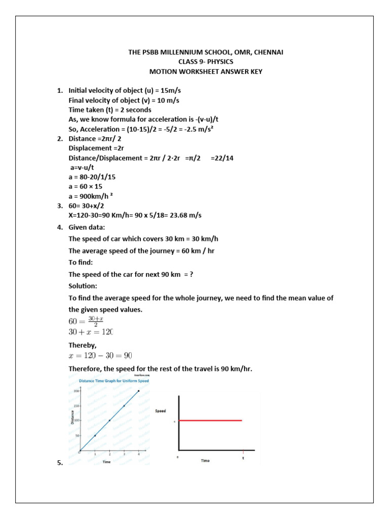 Class 9 Physics Motion Worksheet Answers | PDF