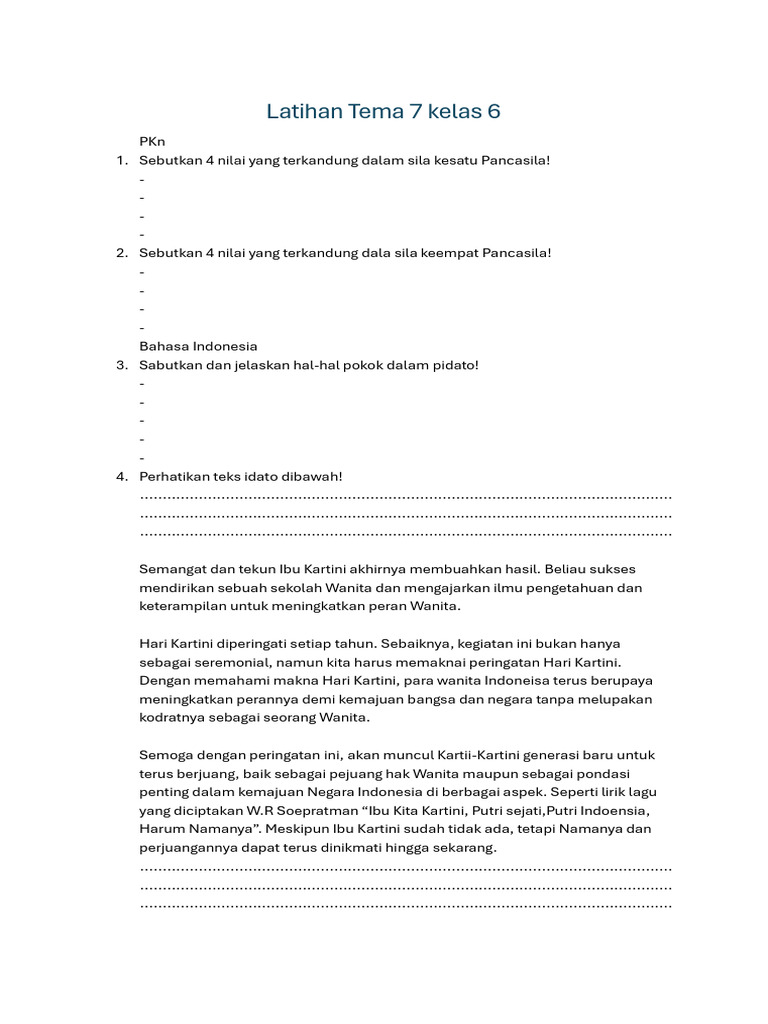 Latihan Tema 7 Kelas 6 | PDF | Kajian Bahasa Asing