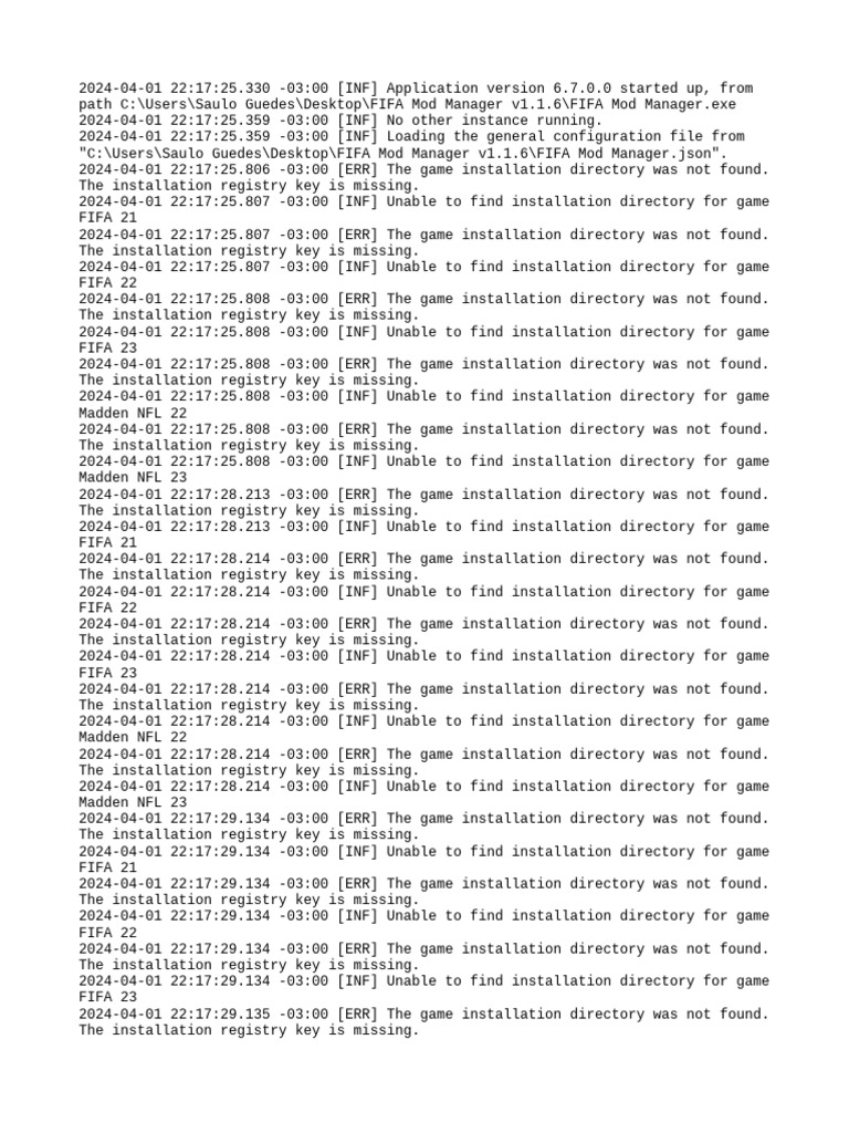 FIFA Mod Manager Log20240401 | PDF | Windows Registry | Directory ...