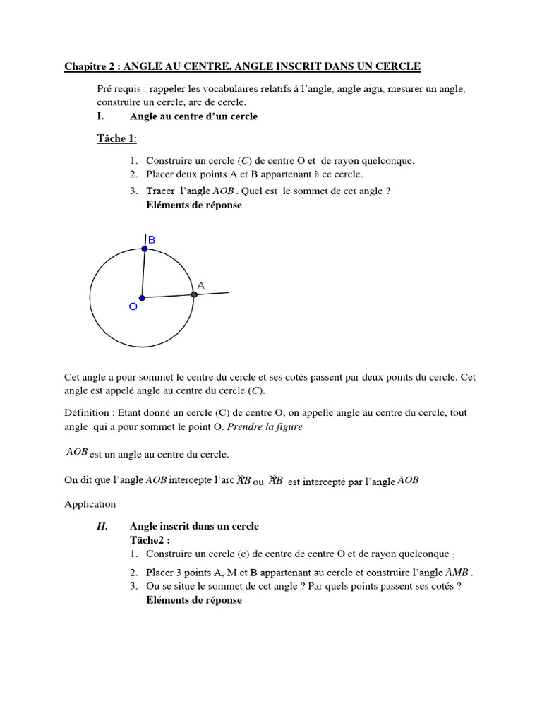 Angles Inscrits et Angles au Centre | PDF | Angle | Cercle