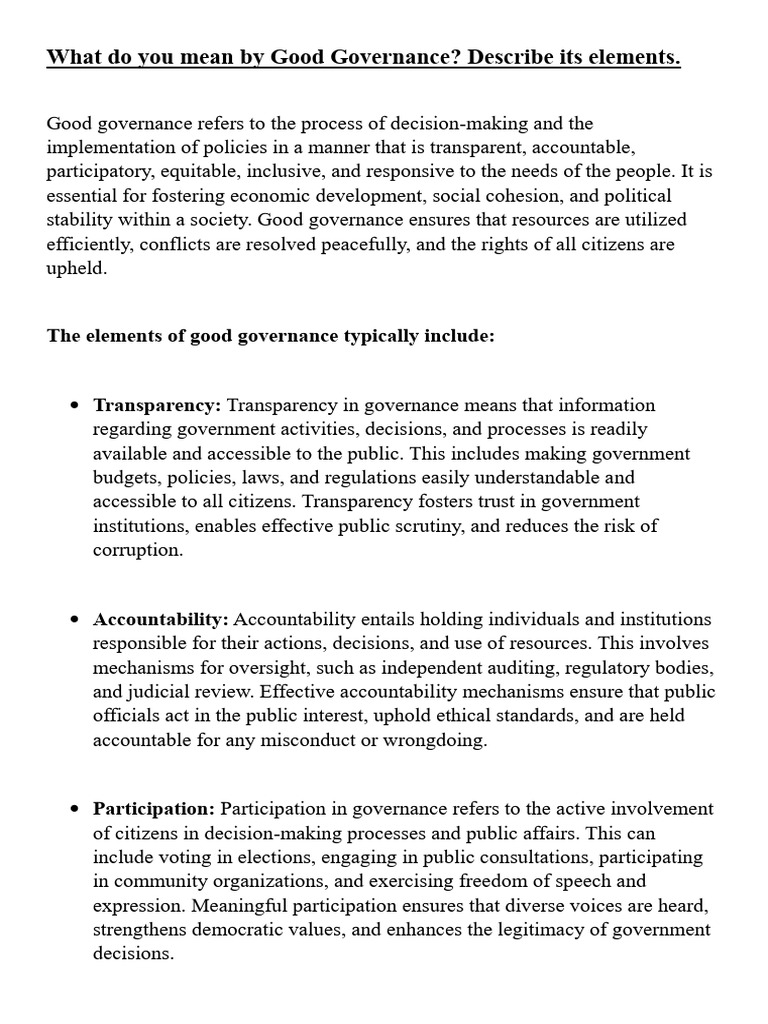 What Do You Mean by Good Governance | PDF | Governance | Good Governance