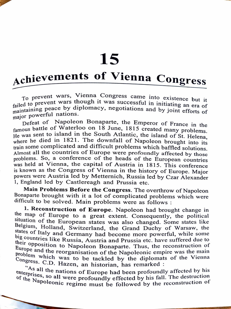 Vienna Congress: Key Achievements & Challenges | PDF | Napoleon | First ...