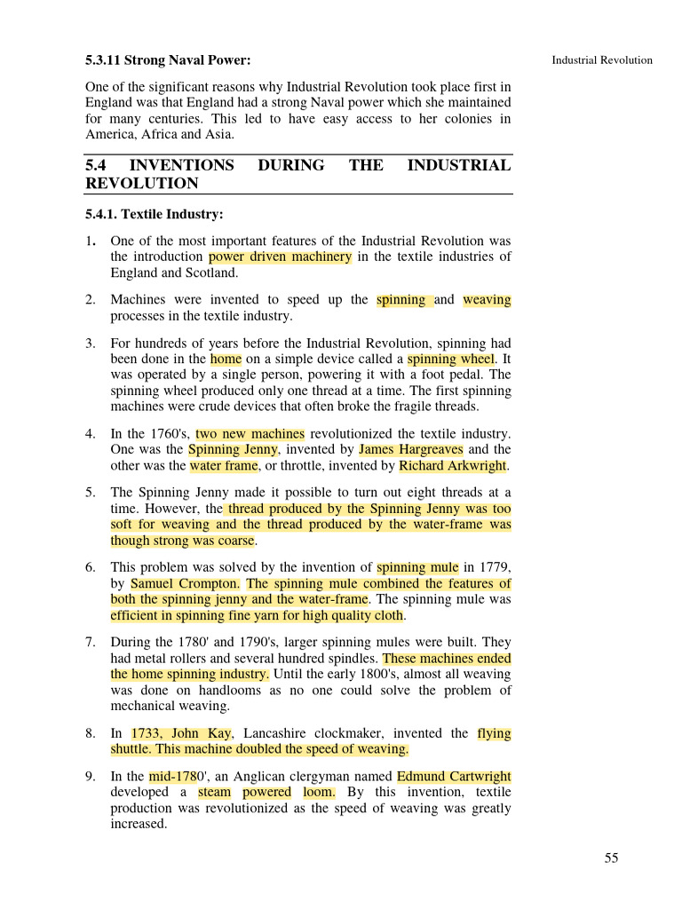 Inventions and Impact of Industrial Revolution HTGH | PDF | Spinning ...
