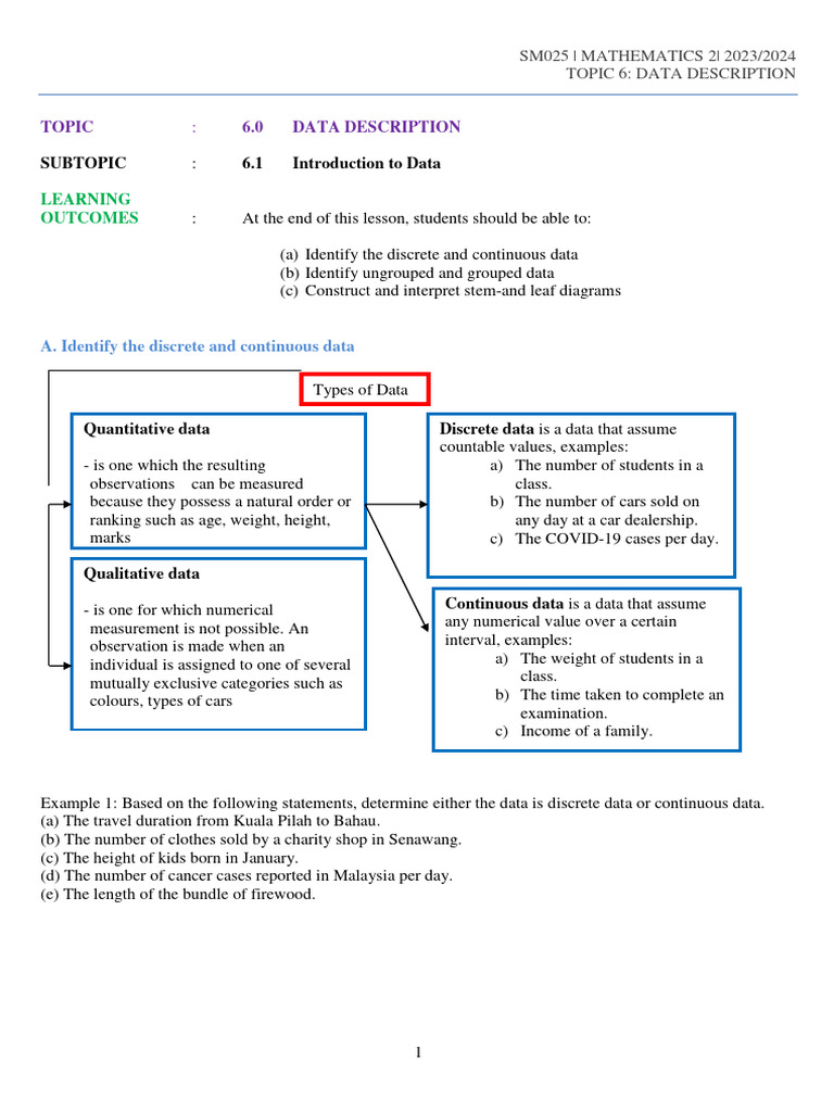 SM025_TOPIC 6_STUDENT | PDF | Statistical Analysis | Teaching Mathematics
