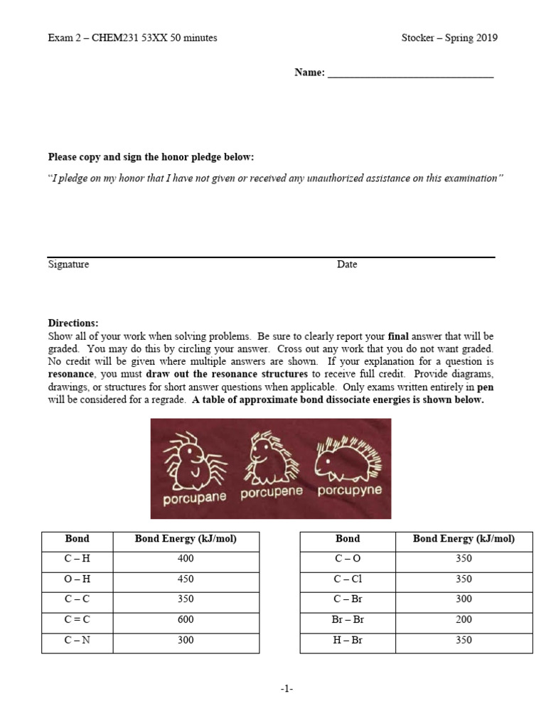 Exam 2 CHEM 231 53XX Spring 2019 | PDF | Chemical Reactions | Chemical ...