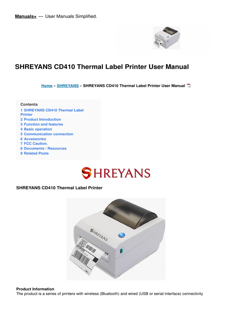 cd410-thermal-label-printer-manual | PDF | Printer (Computing) | Bluetooth