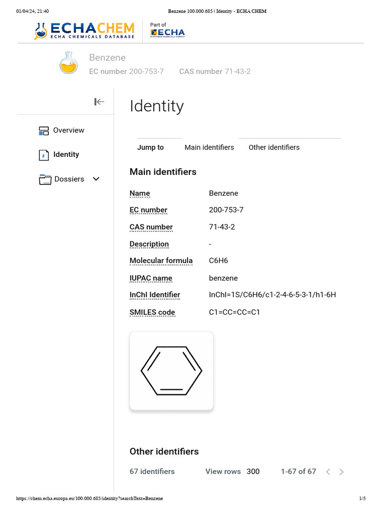 Benzene Chemical Identity Overview | PDF | Benzene | Organic Chemistry