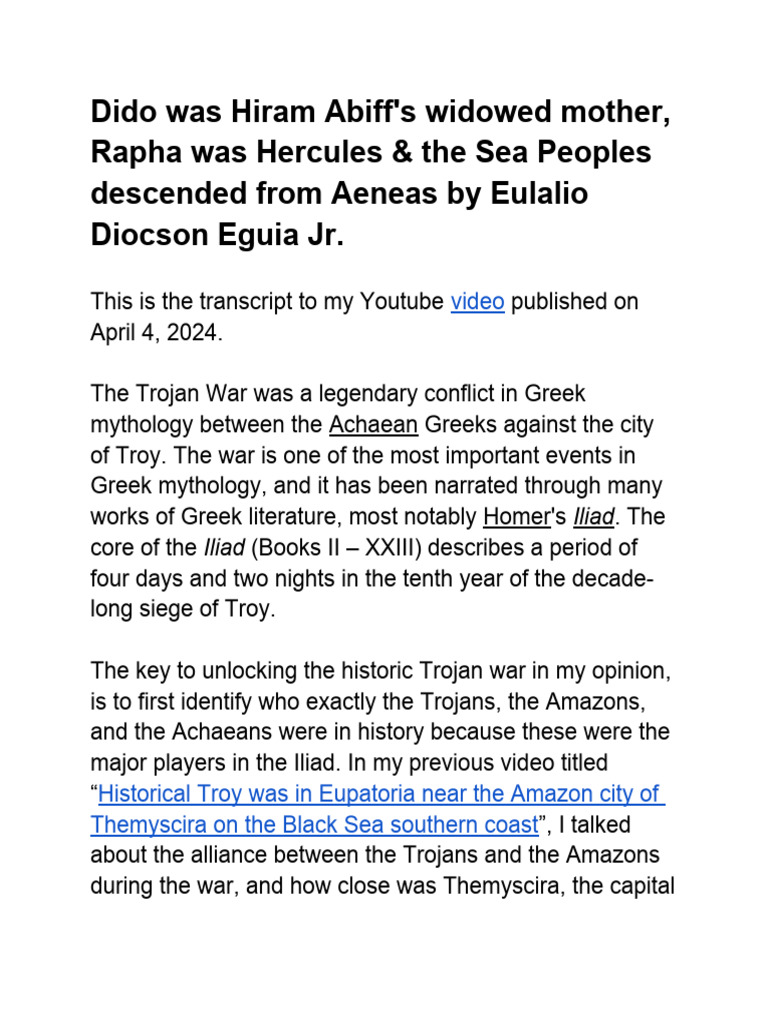 Dido was the Widowed Mother of Hiram Abiff, Rapha (father of Goliath ...