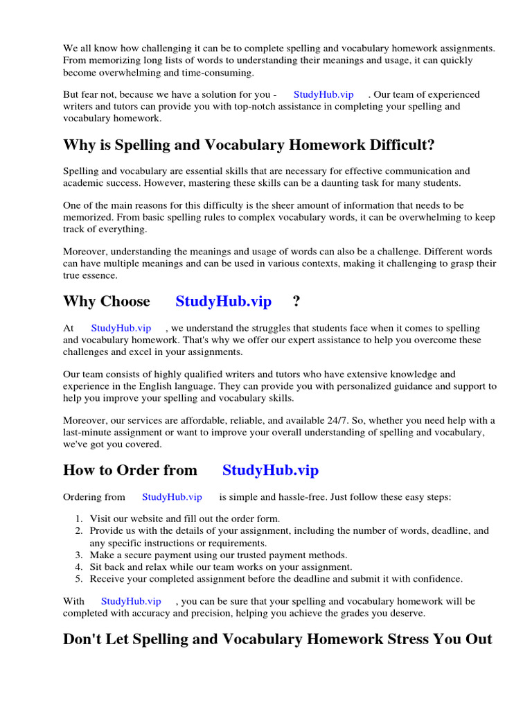 Spelling and Vocabulary Homework Menu | PDF | Vocabulary | Safari (Web ...