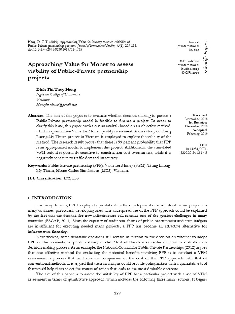 Value for Money in PPP Projects Analysis | PDF | Public–Private ...