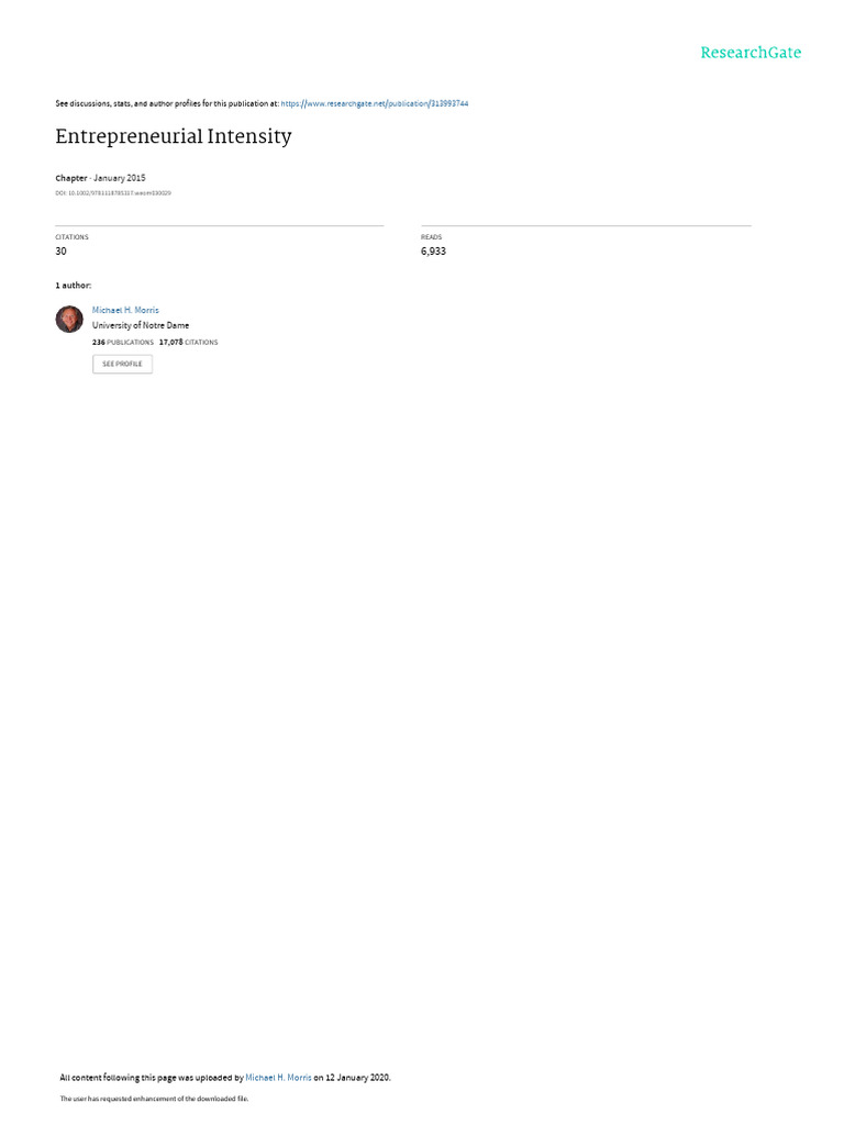 Entrepreneurial Intensity | PDF | Entrepreneurship