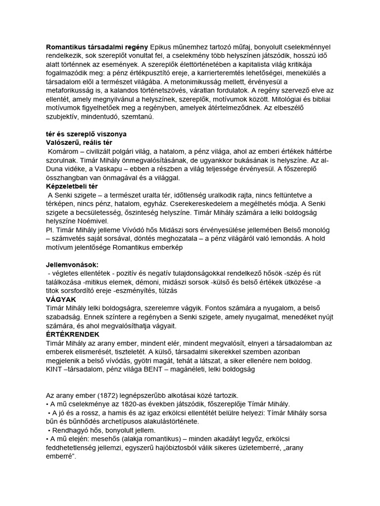 Értékrend Ütközése Jókai Mór Az Aranyember Cimű Műveben | PDF