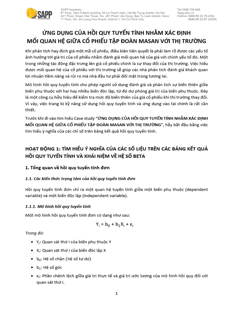 CFA1 - Case study - QUANT - Ứng dụng của hồi quy tuyến tính - 1203 (HV) | PDF