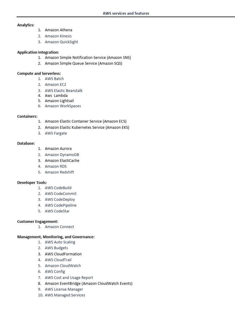 AWS services and features | PDF | Amazon Web Services | Computer Science