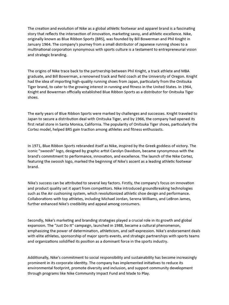 Nike Creation For Success Essay | PDF | Nike | Business
