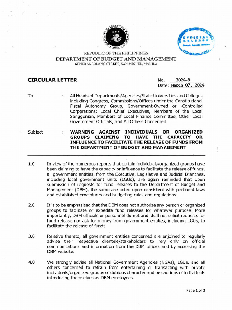 Circular-Letter-No. 2024-8 | PDF | Government | Governance