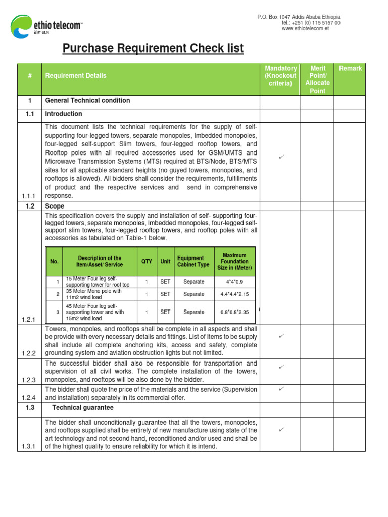 Check List For Tower, Monopole and RT | PDF
